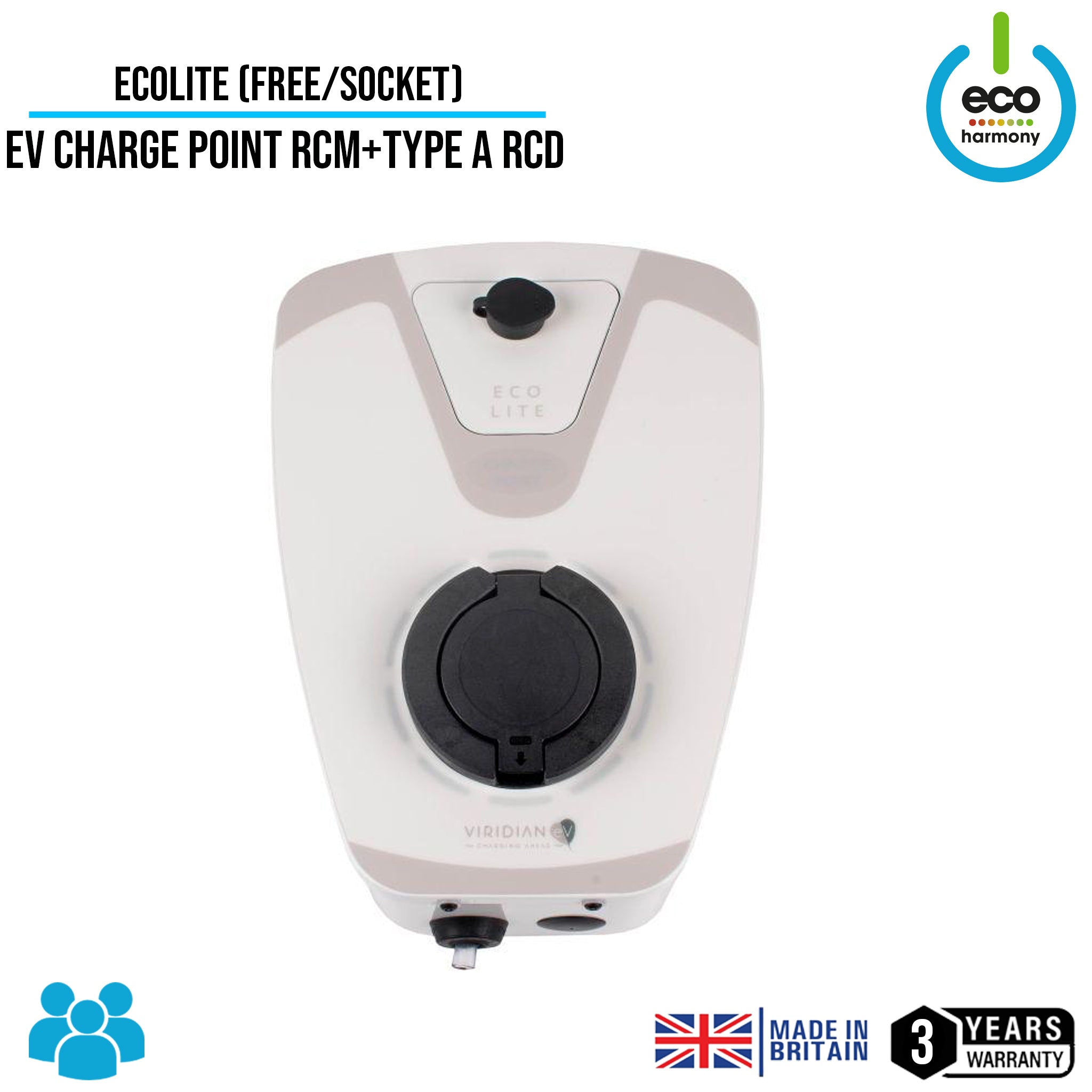EcoLite (Free / Socket) EV charge point - RCM + Type A RCD | ecoHarmony